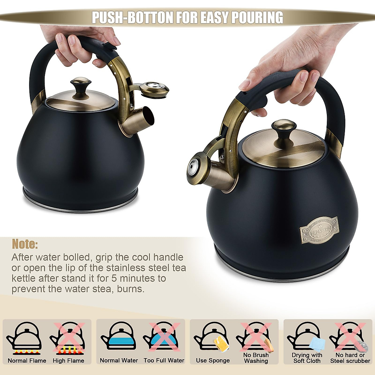 Tea Kettle Stovetop Whistling Kettle Teapot, 3Quart Tea Pot Stainless Steel Teakettle for Stove Top with Heat Proof Ergonomic Handle