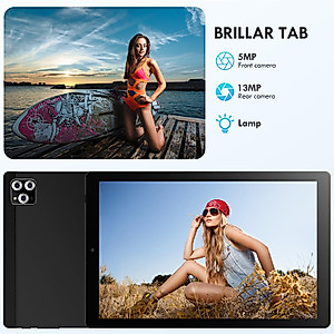 BRILLAR 10 inch Android Tablet, 6 GBRAM+128GB ROM 1TB Expandable, 8-core Processor, Dual SIM Card Slots, IPS HD Touchscreen and Dual Speakers, 13MP Camera, 6000mAH Long Battery Life, Black