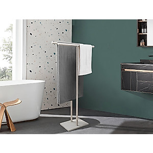 EADOT 40.3 Inch Standing Towel Rack Bath Sheet Holder with Marble Design Base for Bathroom Floor 2 Tier Towel Holder Stand 304 Stainless Steel Brushed Nickel(Same Height)