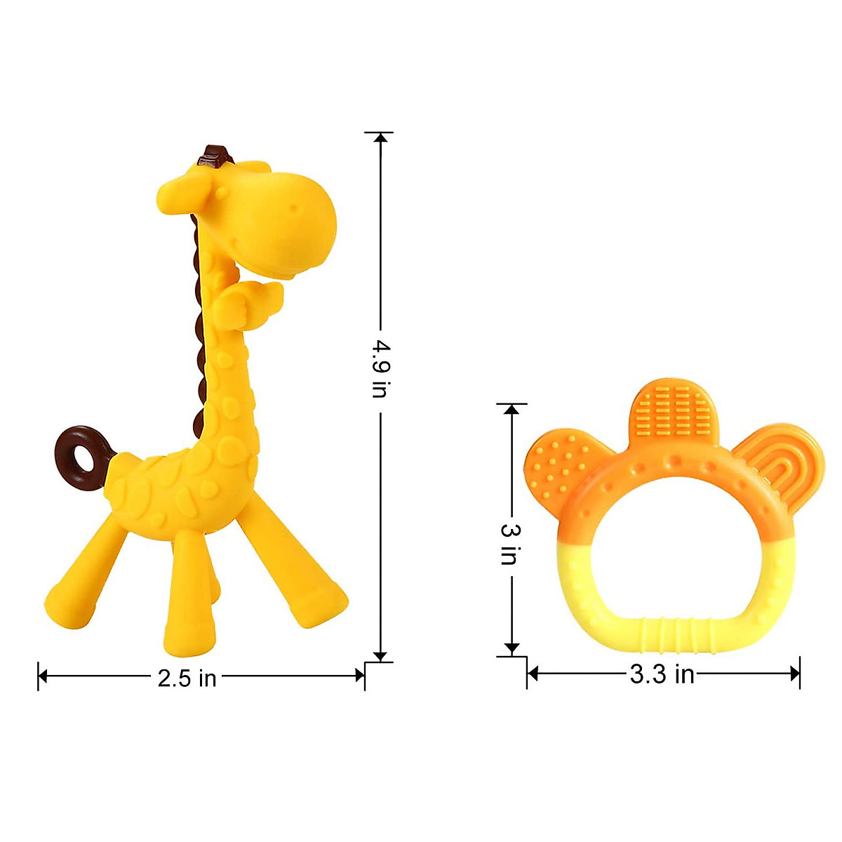 PandaEar 3PCS Soothing Teether Set, BPA Free Chew Toys Natural Freezer Safe for Babies Infants Toddlers, Teething Ring, Giraffe Pacifier Teether