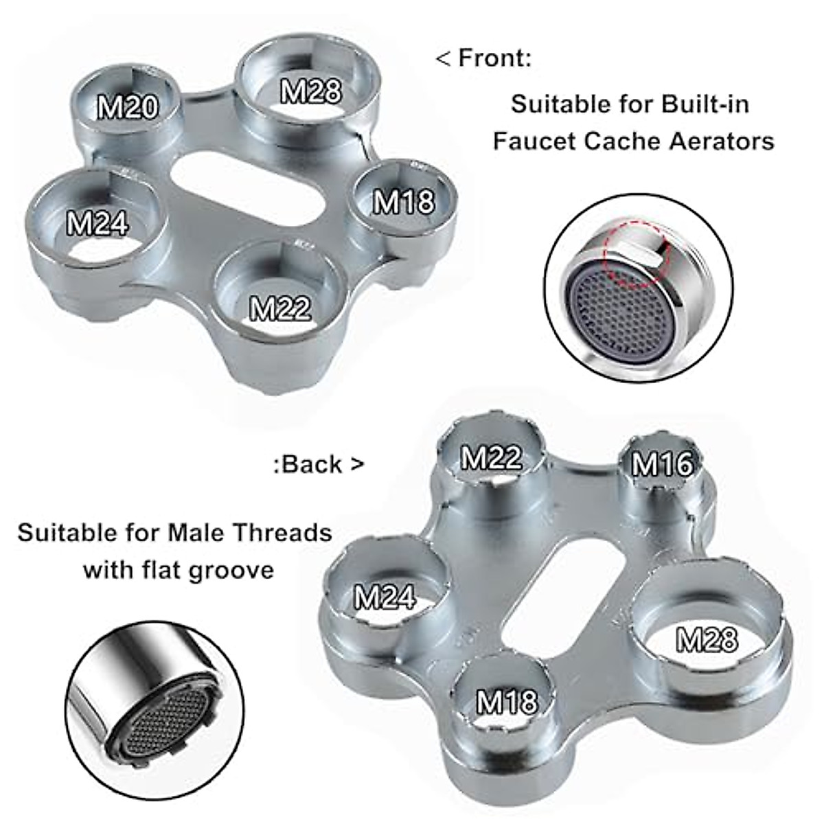 ESPETIO Faucet Aerator Removal Tool 10 in 1 Alloy Universal Metal Aerator Key Wrench Tool for Bathroom or Kitchen, Built-in Faucet Cache Aerators and Male Threads Aerators with Flat Groove