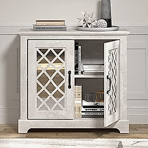 Galano Millicent 2 Door Sideboard, Buffets & Sideboards, Storage Cabinet, Credenza for Living Room, Buffet Cabinet with Storage, Acrylic Mirror, Black with Knotty Grey Oak