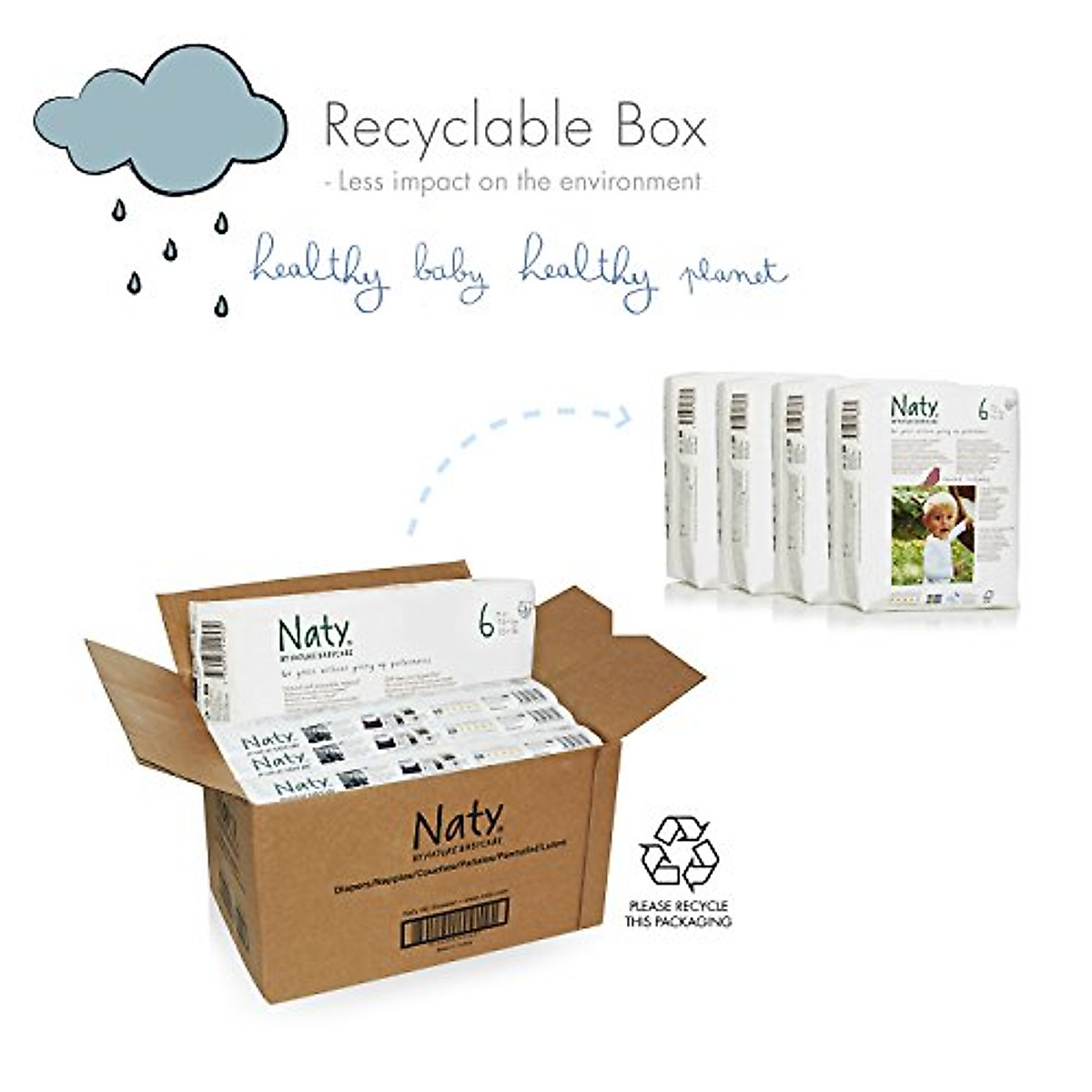 Naty by Nature Babycare Eco-Friendly Premium Disposable Diapers for Sensitive Skin, Size 6, 4 Packs of 18 (72 Count) (Chemical, Chlorine, Perfume Free)