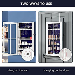 FREDEES Jewelry Holder Organizer for Earrings Ring Necklace Bracelets, 4-Tier Wooden Jewelry Cosmetic Storage and Display Case, Lockable Hanging Wall Jewelry Armoire Box Cabinet Tray, White