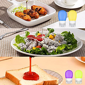 AICMEI 4-Pack Squeeze Salad Dressing Bottles, Leak Proof Food Storage Sauce Bottles Sauce Bottles, Portable Small Salad Dressing Containers,Food-grade Silicone- 4 Colors(1.3oz and 2 oz)