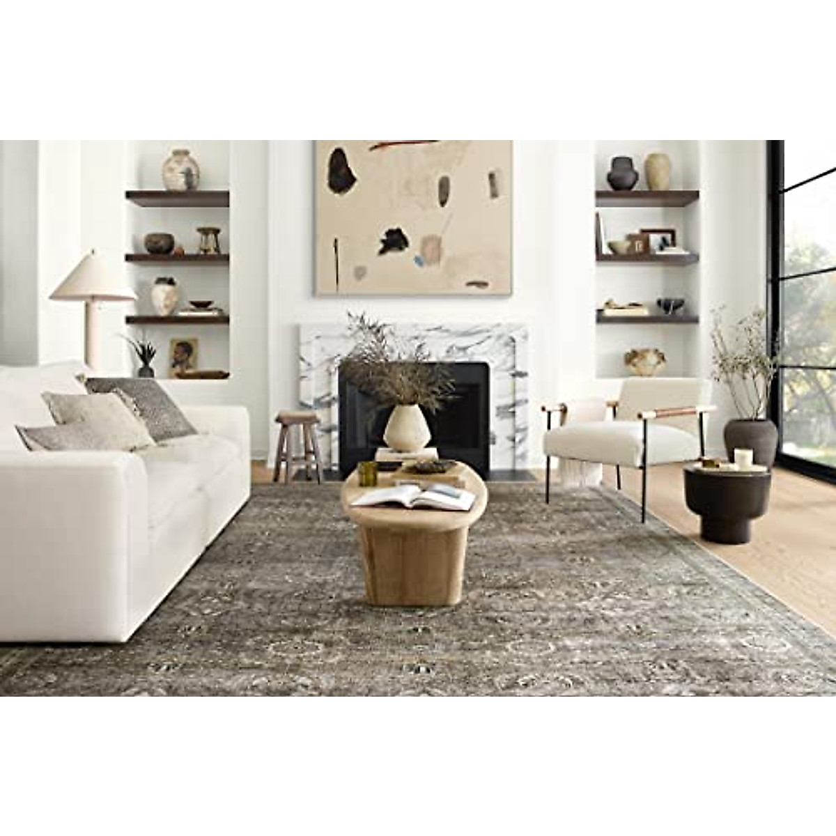 Loloi Layla Collection, LAY-13, Antique/Moss, 9'-6" x 14', .13" Thick, Area Rug, Soft, Durable, Vintage Inspired, Distressed, Low Pile, Non-Shedding, Easy Clean, Printed, Living Room Rug