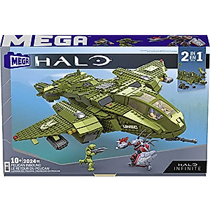 MEGA Halo Toy Building Sets, Pelican Inbound Vehicle with 2024 Pieces, 3 Micro Action Figures and Accessories, for Collectors