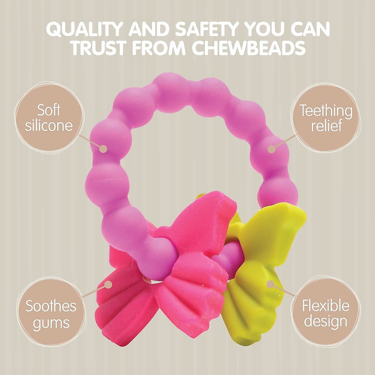 Chewbeads Central Park Teether - 100% Silicone Teething Ring for Infants, Babies & Toddlers - Textured Baby Silicone Teether - Ages 6 Months+ - Butterfly