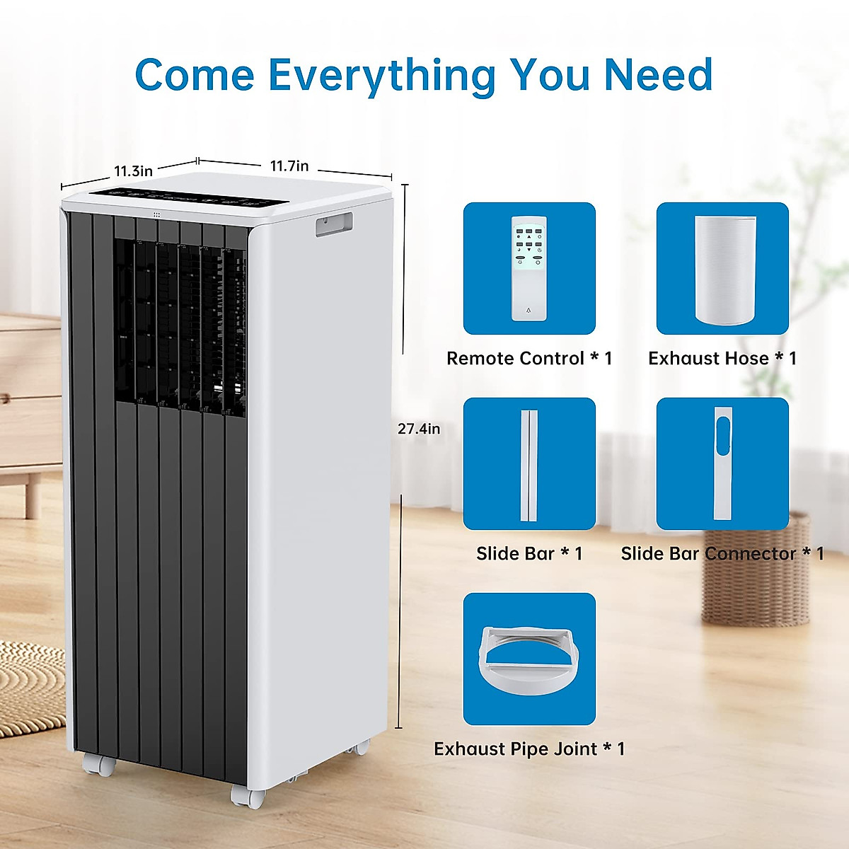 Adoolla 8000 BTU Portable Air Conditioner, Air Conditioners 3-in-1 Compact Fast Cooling Indoor AC Unit, Window Mount Exhaust Kit, Fan Dry Modes, 115V