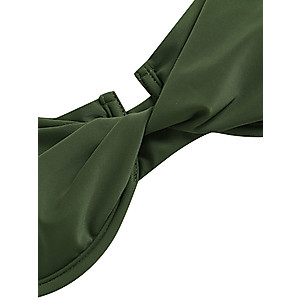 ZAFUL Women's Twist Front Bikini Sets Underwire Tie Back Bikini High Waisted Two Piece Swimsuit (1-Olive Green, M)