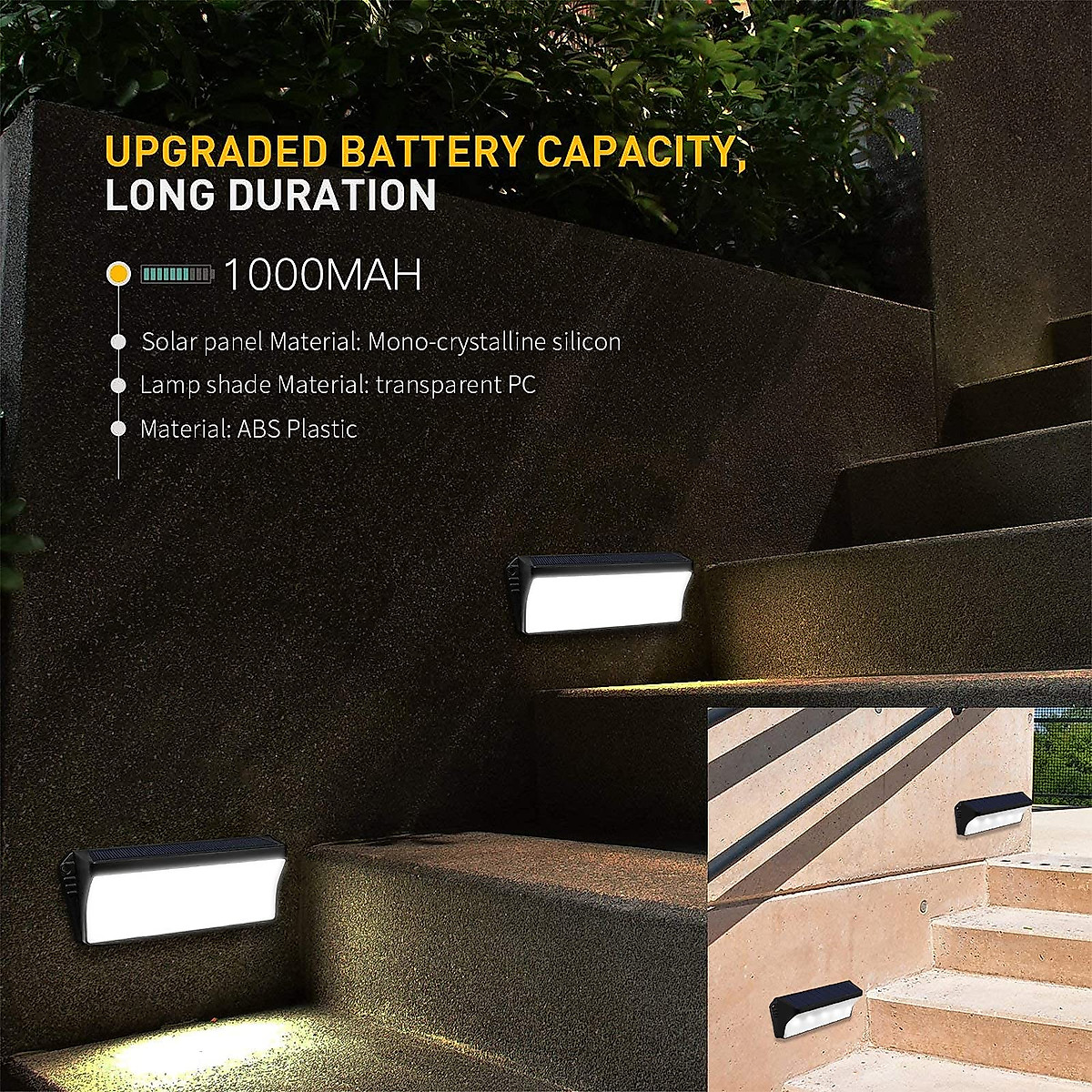 Solar Powered Deck Lights Solar Step Lights 6-Pack Wireless Waterproof Outdoor Stair Step Lights for Backyards Decks Driveway Fence Garden Garage Porch Pathway Patio Wall