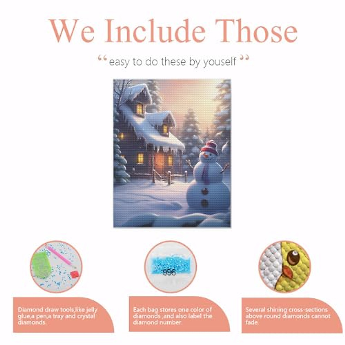 Christmas Diamond Painting Kit for Adults - Winter Christmas Scenery Diamond Art for Beginners - Diamond Gemstone Art Painting for Home Bedroom Wall Decoration (16x20inch)