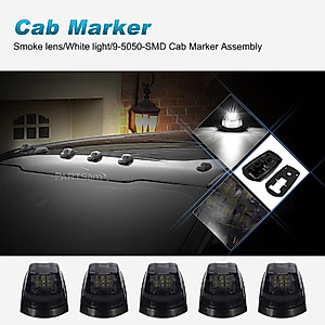 Partsam 5Pcs Smoke Lens Cab Marker Roof Running White LED Top Clearance Lights Assembly 9LED Compatible with Ford F250 F350 F450 F550 Cab Lights 2017 2018 2019 2020 2021 Super Duty 264343BK