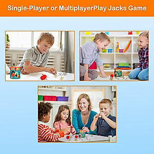 KlayBear Jacks Game with Ball, Retro Vintage Jax Game for Kids and Adults, Classic Board Games with 18 Metal Jacks & 3 Red Rubber Balls, Old Fashion Traditional Table Games for Family Game Night