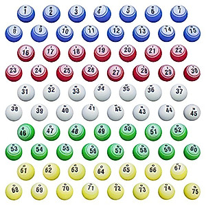 75 Multi-Color 3/5 Inch Bingo Balls -Plastic Balls for Bingo Cages and Raffles - Compatible with Cages from Most Major Brands