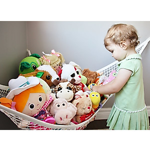 MiniOwls Toy Storage Hammock for any Room Corner. Strong and Sturdy Net for Stuffed toy Animals. Great to Keep Stuffies of the Kid's Bed. (White, X-large (Pack of 1))