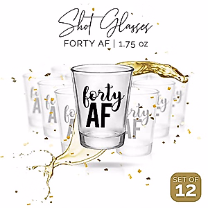 Forty AF, 40 AF, 40th Birthday Shot Glasses, 40th Birthday Party Shot Glasses Set of 12 1.75oz Shot Glasses, 40th Birthday Glass Shot Glass, Perfect for Birthday Parties, Birthday Decorations (40 AF)