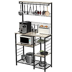 X-cosrack Kitchen Baker's Rack, 68inch Microwave Oven Stand with Pull-out Wire Basket, 8 Hooks + 15 S Hooks,3 Tier + 4 Tier Utility Storage Shelf with Mesh Panels for Utensils, Pots, Pans, Spices