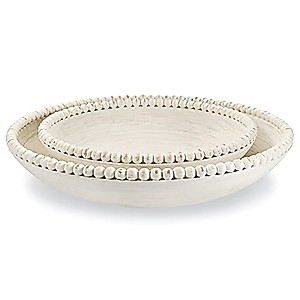 Mud Pie Nested Beaded Bowl Set, small 3" x 14" dia | large 3.5" x 18", White