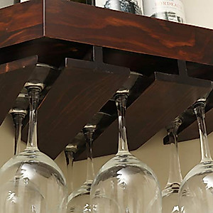 WELLAND Wall Mounted Corner Wine Rack -2 Pack Wooden Rustic Floating Corner Wine Holder with 6-7 Glass Slot Holder