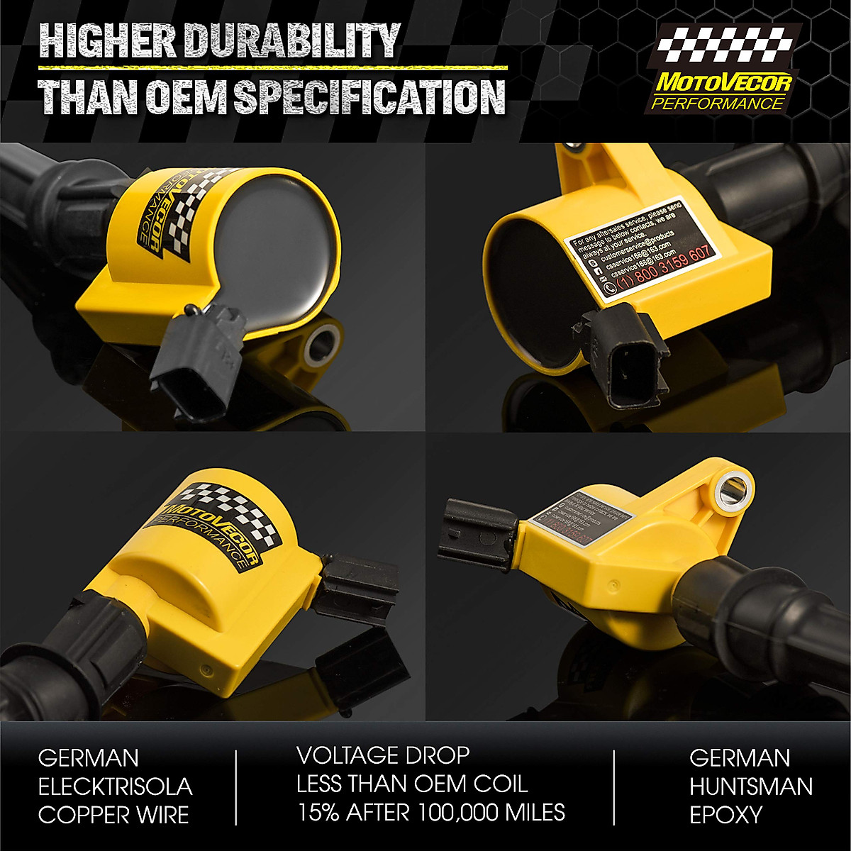 High Performance Ford Ignition Coil Pack Set - 8 Pack Extra 15% Energy for F-150 F-250 F-350 4.6L 5.4L V8 DG508 DG457 DG472 DG491 EXPEDITION MUSTANG CROWN VICTORIA LINCOLN MERCURY (Yellow)