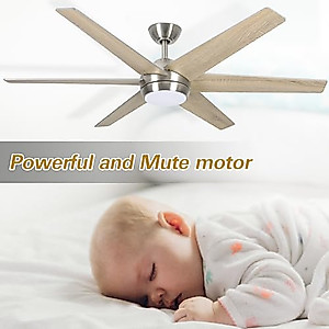 hykolity 54 inch Indoor Modern Ceiling Fan with Integrated LED Lights and Remote Control, 6 Blades, 6 Speed, Dimmable, 3CCT, Quiet Reversible Motor Ceiling Fan, Brushed Nickel