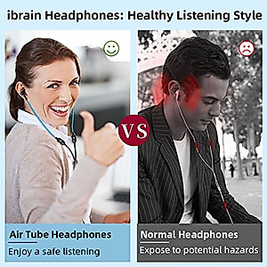 ibrain Air Tube Headphones Air Tube Earbuds with Patented Technology Airtube Headset with Microphone & Volume Control Airtube Headphones for a Safe and Healthy Listening (Black & Blue)