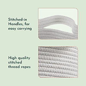 Decorative Jumbo Blanket Basket for Living Room - 100% Cotton Rope Woven Basket for Storage with 2 Easy Carry Handles, Holds up to 40Lb - Ideal for Pillows, Blankets, Laundry Hamper & Baby Toy Bin.