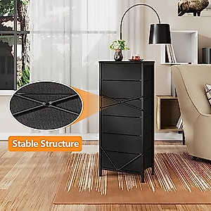 Furnulem Dresser for Bedroom with 6 Drawers, Tall Chest of Drawers, Black Storage Organizer Tower for Office, Entryway, Living Room with Wooden Top(Black Oak)