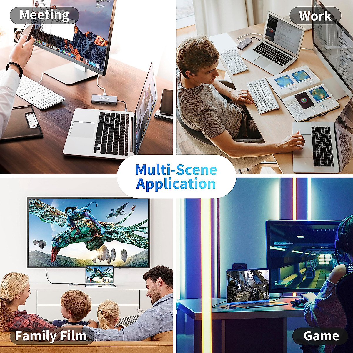 USB C to Dual HDMI Adapter, Multi Display Docking Station Dual Monitor with 2 HDMI, Displayport, 100W PD, 3 USB Ports, USB C Hub Multiport Dongle Compatible with MacBook/Dell/HP/Lenovo Laptops