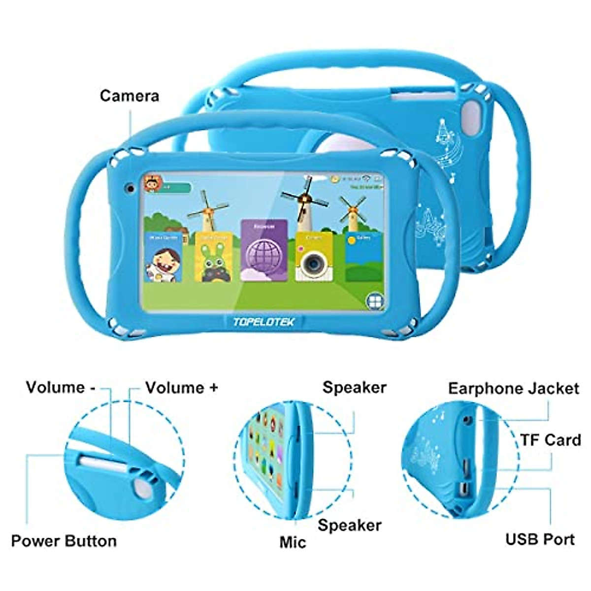 Kids Tablet 7inch Android Toddler Tablet 32GB Tablet APP Preinstalled & Parent Control Learning Education Tablet WiFi Camera Kid-Proof Case with Handle,Netflix YouTube Ages 3-14