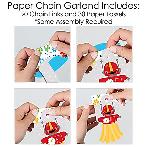 Big Dot of Happiness Gear Up Robots - 90 Chain Links and 30 Paper Tassels Decoration Kit - Birthday Party or Baby Shower Paper Chains Garland - 21 feet