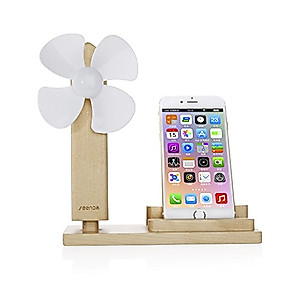 Morjava Z-10 Desktop Wooden Phone Stand Detachable Adjustable Portable Mini USB Fan 2 in 1 Creative Solid Wood Phone Stand for iPad iPhone -Light
