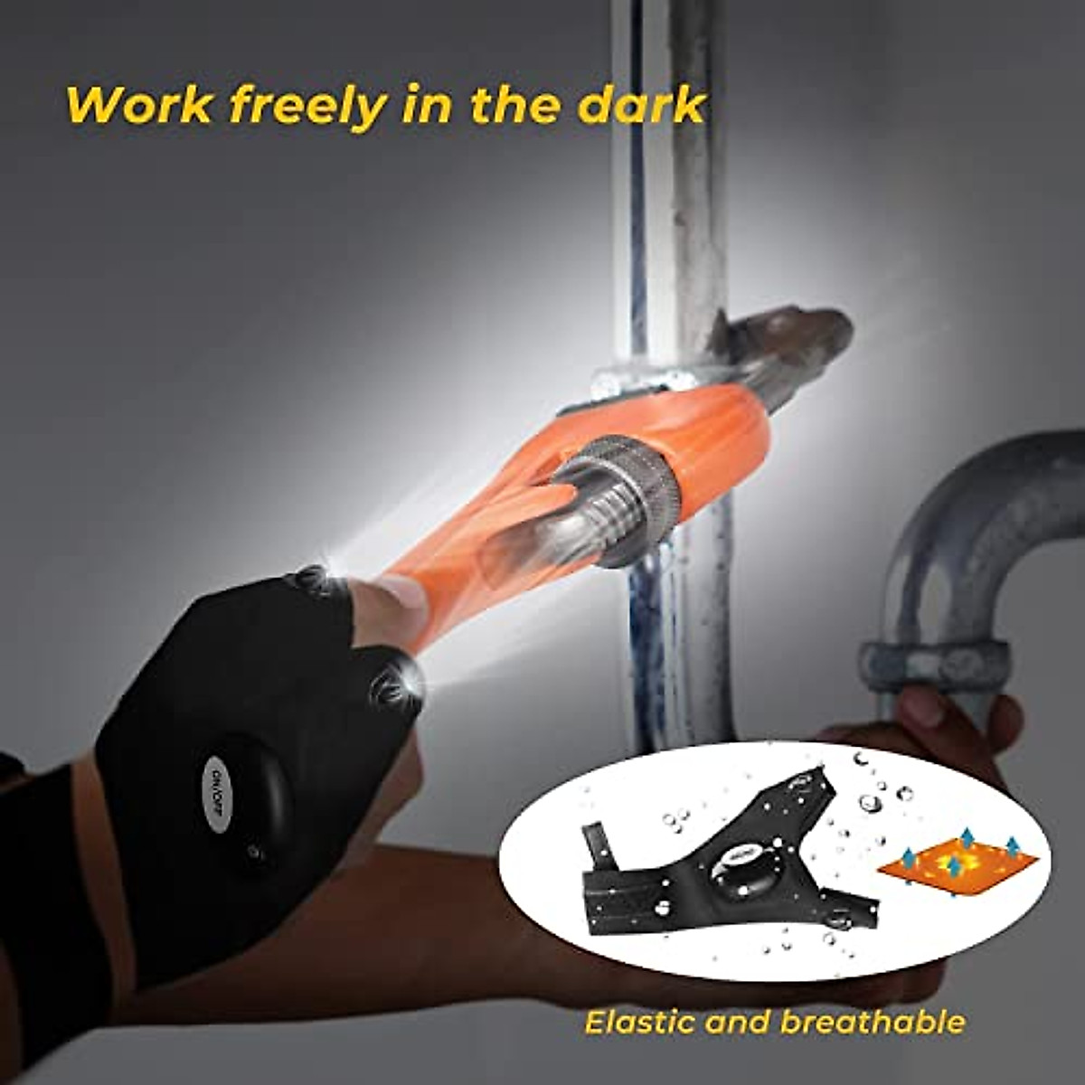 QEZEZA LED Flashlight Gloves, Gift for Man, Lighted Gloves for Men, Stretchy LED Fingerless Gloves, 1 Pair of Gloves and Replacement Battery, Screwdriver, Stocking Stuffers for Adults