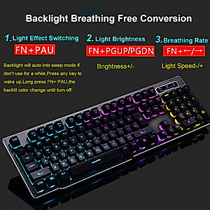 Rechargeable Keyboard and Mouse,Suspended Keycap Mechanical Feel Backlit Gaming Keyboard Mouse Set-Wireless 2.4G Drive Free,Adjustable Breathing Lamp,Anti-ghosting,12 Multimedia Keys (Black-RGB)