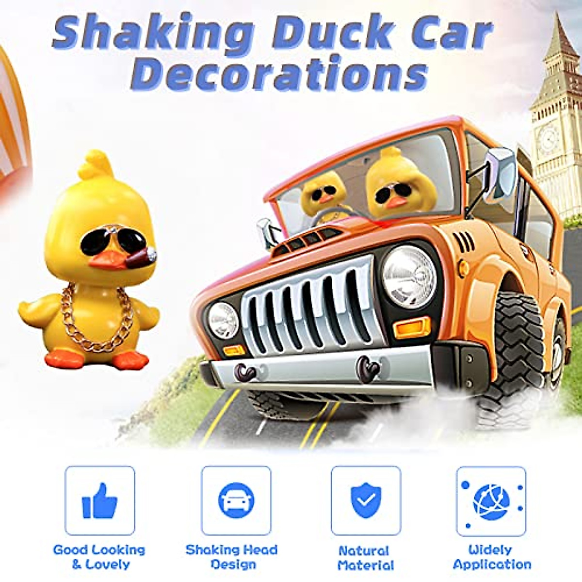wonuu Shaking Head Duck Car Dashboard Decorations Cute Yellow Ducks Doll for Car Interior Ornament Accessories, Cool Duck
