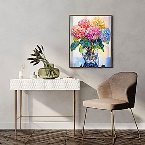 Hydrangea Diamond Painting Kits for Adults-Flowers Diamond Art Kits for Adults,5D Diamond Painting Flowers,DIY Full Drill Diamond Painting Flower Gem Art and Crafts 12x16inch