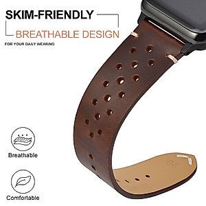 ANNEFIT Vintage Leather Watch Strap 22mm, Quick Release Replacement Band for Men and Women with Black Buckle (Brown)