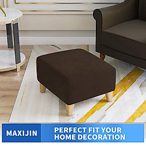 MAXIJIN Velvet Ottoman Slipcover Oversized Stretch Square Rectangle Footstool Slipcover Folding Storage Ottoman Covers for Living Room with Elastic Bottom (Ottoman X-Large, Dark Coffee)