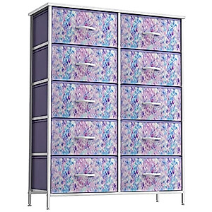 Sorbus Kids Dresser with 10 Drawers - Storage Unit Organizer Chest for Clothes - Bedroom, Kids Room, Nursery, & Closet - Steel Frame, Wood Top & Handles, and Easy Pull Fabric Bins