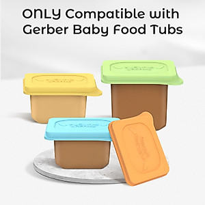 Giichen Baby Food Lids Compatible with Gerber Food Containers, BPA Free Silicone Baby Food Containers Lids for Baby Food Storage, Reusable and Dishwasher Safe - 4 Pack (Container not Included)