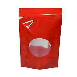 QQ Studio Pack of 100 Glossy Colored Mylar Foil Stand-Up Zip Seal Bags w/Clear Round Window (Glossy Red, 4.0 inches x 6.3 inches)