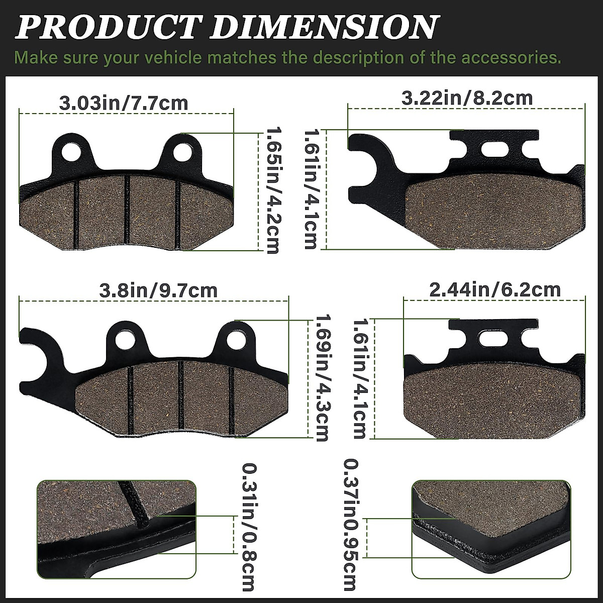 LOCOPOW Brake Pads Rhino 660 700 Front and Rear Compatible with Yamaha Rhino 660 YXR660 4x4 2004-2007 / Raptor 700 700R YFM700 2006-2012 / Rhino 450 YXR450 4x4 2006-2009