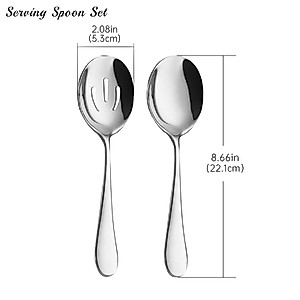 tiokin Serving Spoons,Include 3 Serving Spoon And 3 Slotted Spoon,8.7 inches Large Stainless Steel Serving Utensils Set,Serving Spoons Set for Buffet Parties Banquet Cooking Kitchen,Set of 6