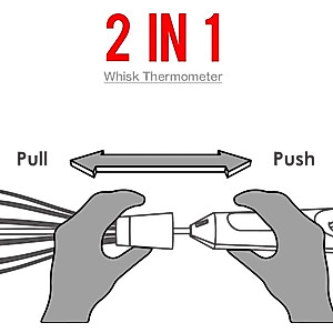 2 in 1 Stainless Steel Whisk Egg Beater & Instant Thermometer Probe 12 inch for Cooking Candy, Yogurt, Chocolate, Butter Cream, Sause, Cake