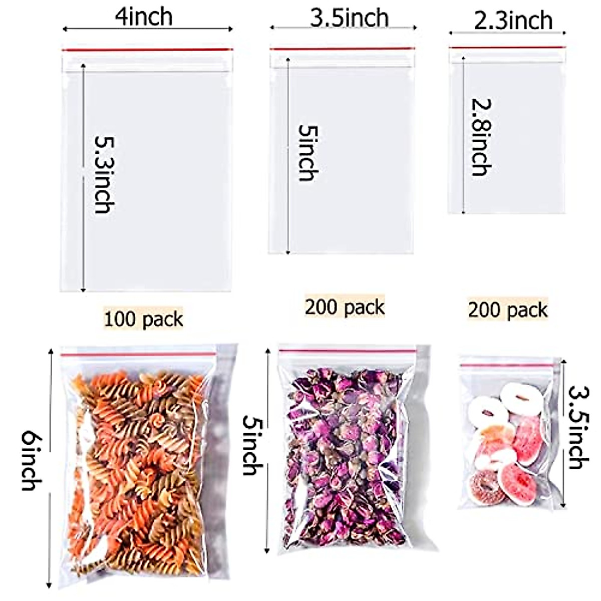 500 Pack Poly Zipper Bags,3 Different Size Small Craft Plastic Bags,Clear Reusable Ziplock Bags Storage for Bead,Jewelry,Candy,2.3x3.5Inch,3.5x5Inch,4x6Inch