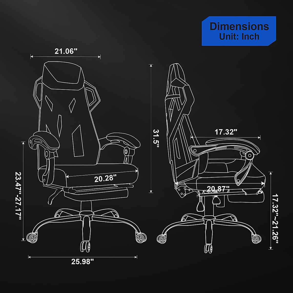 GTRACING Gaming Chair, Computer Chair with Mesh Back, Ergonomic Gaming Chair with Footrest, Reclining Gamer Chair with Adjustable Headrest and Lumbar Support for Gaming and Office (White)
