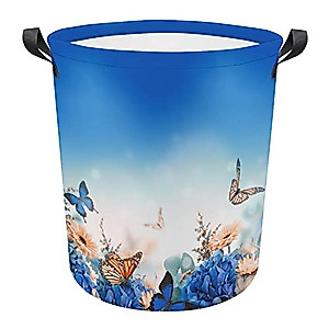 Hydrangea and Daisies Large Laundry Basket Hamper Bag Washing with Handles for College Dorm Portable