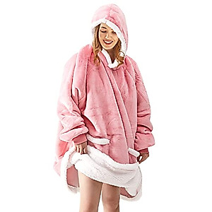 Deconovo Cozy Fuzzy Solid Wearable Blanket for Adult Children Friends Parents, All Season Sherpa Blanket Hoodies, Pink, Standard