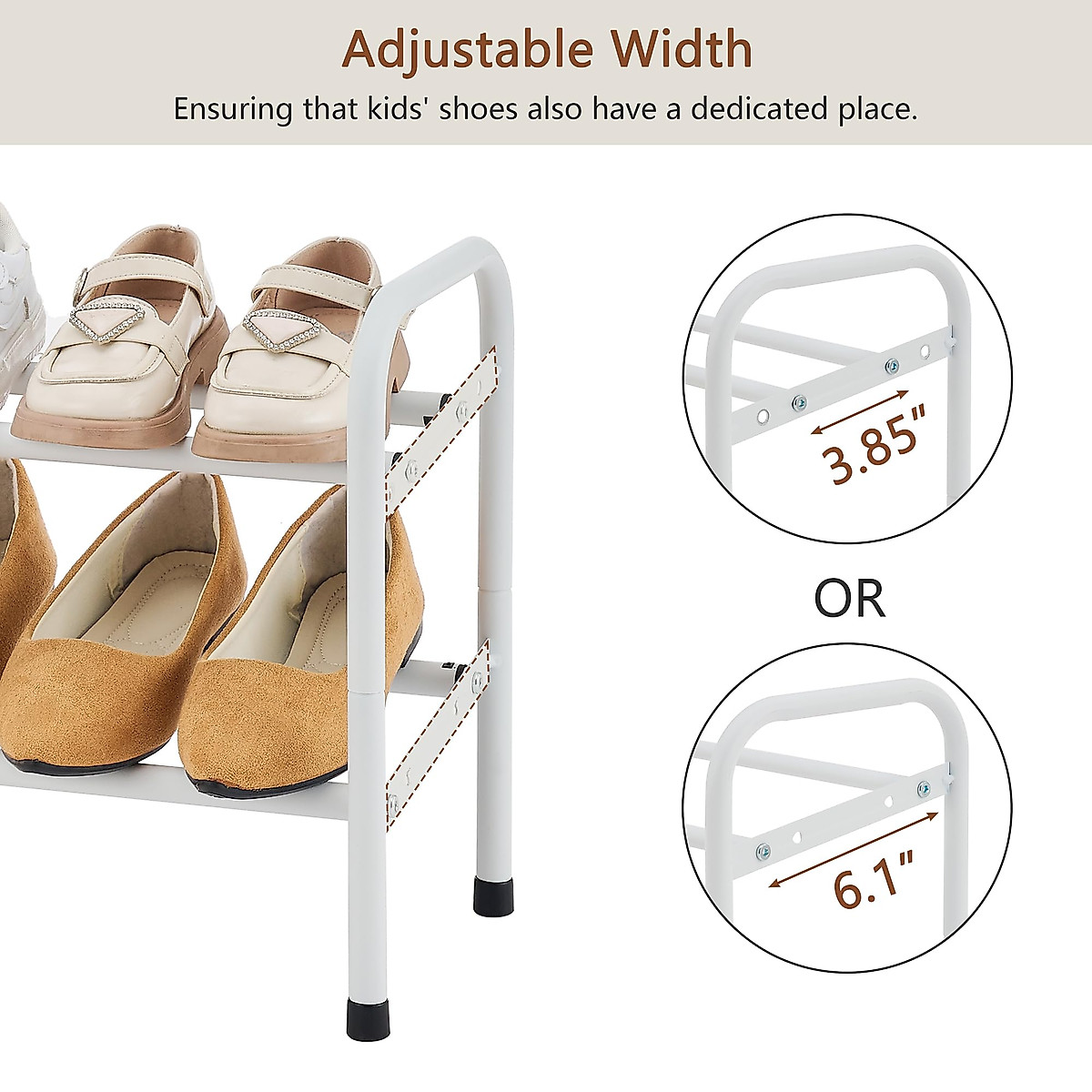 Gewudraw 2-Tier Shoe Rack Expandable, Width Adjustable Shoe Shelf Storage Organizer, 41.53'' Metal Standing Shoe Rack for Bedroom Entryway Closet, Holds up to 12 Pairs Shoes, White